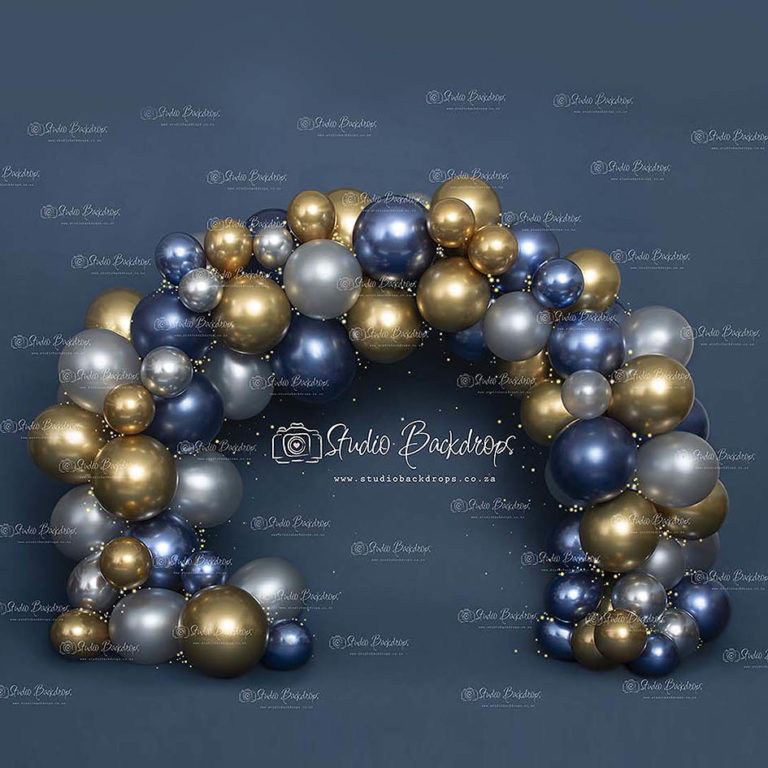FUN42 Blue and Gold Balloon Arch – Studio Backdrops